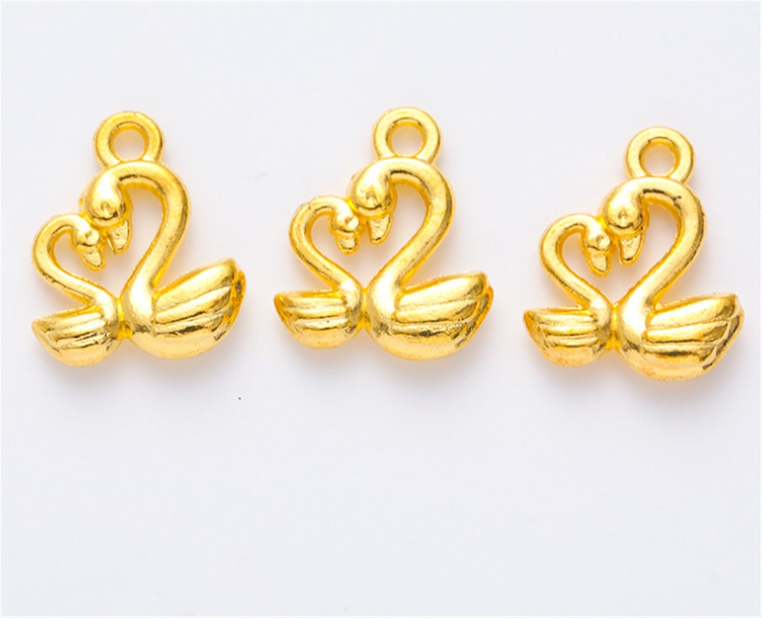 200pcs Swan Charms: Antiqued Silver, Bronze, Gold Goose Pendants ...