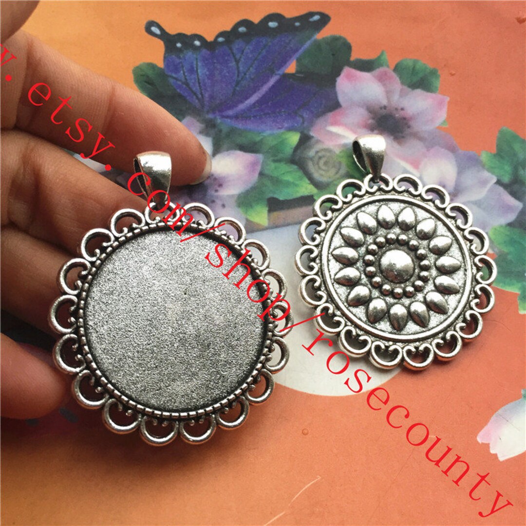 20 Pcs Antiqued Flower Bezel Pendants: 30mm Cabochon Trays - Etsy