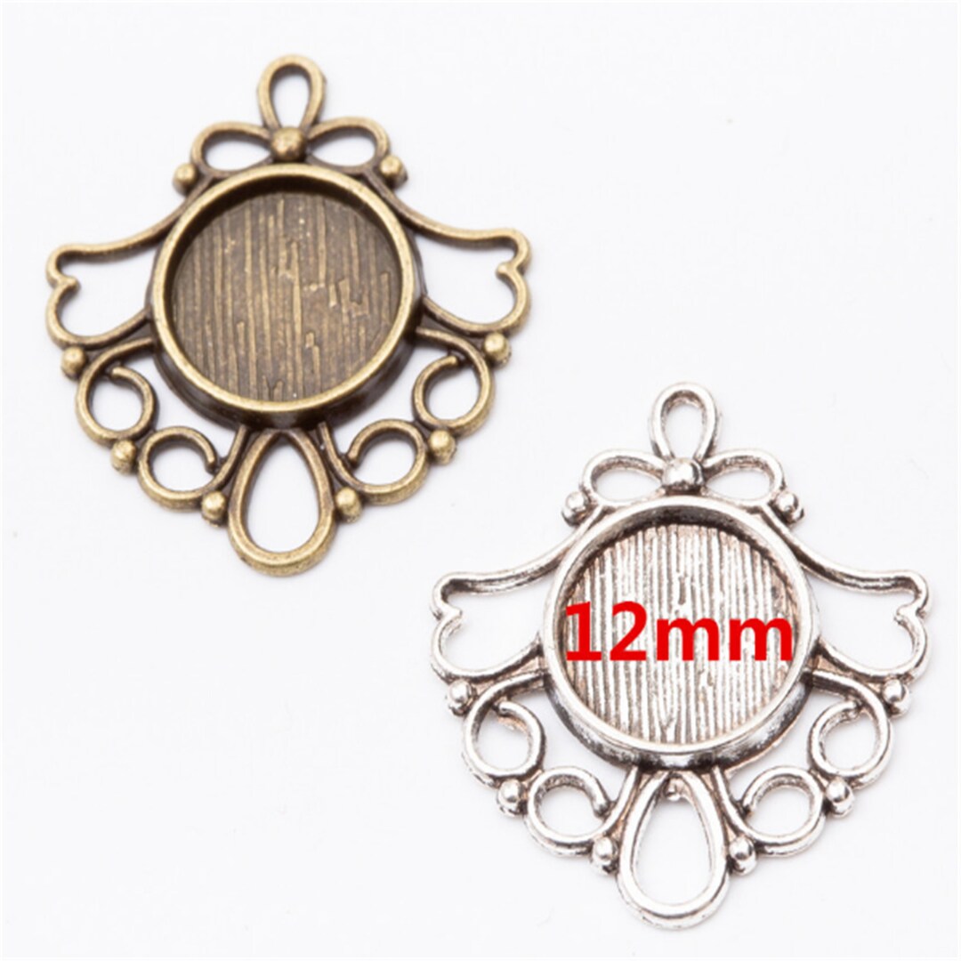 50pcs Antiqued Flower Bezel Pendants: 12mm Cabochon Trays - Etsy