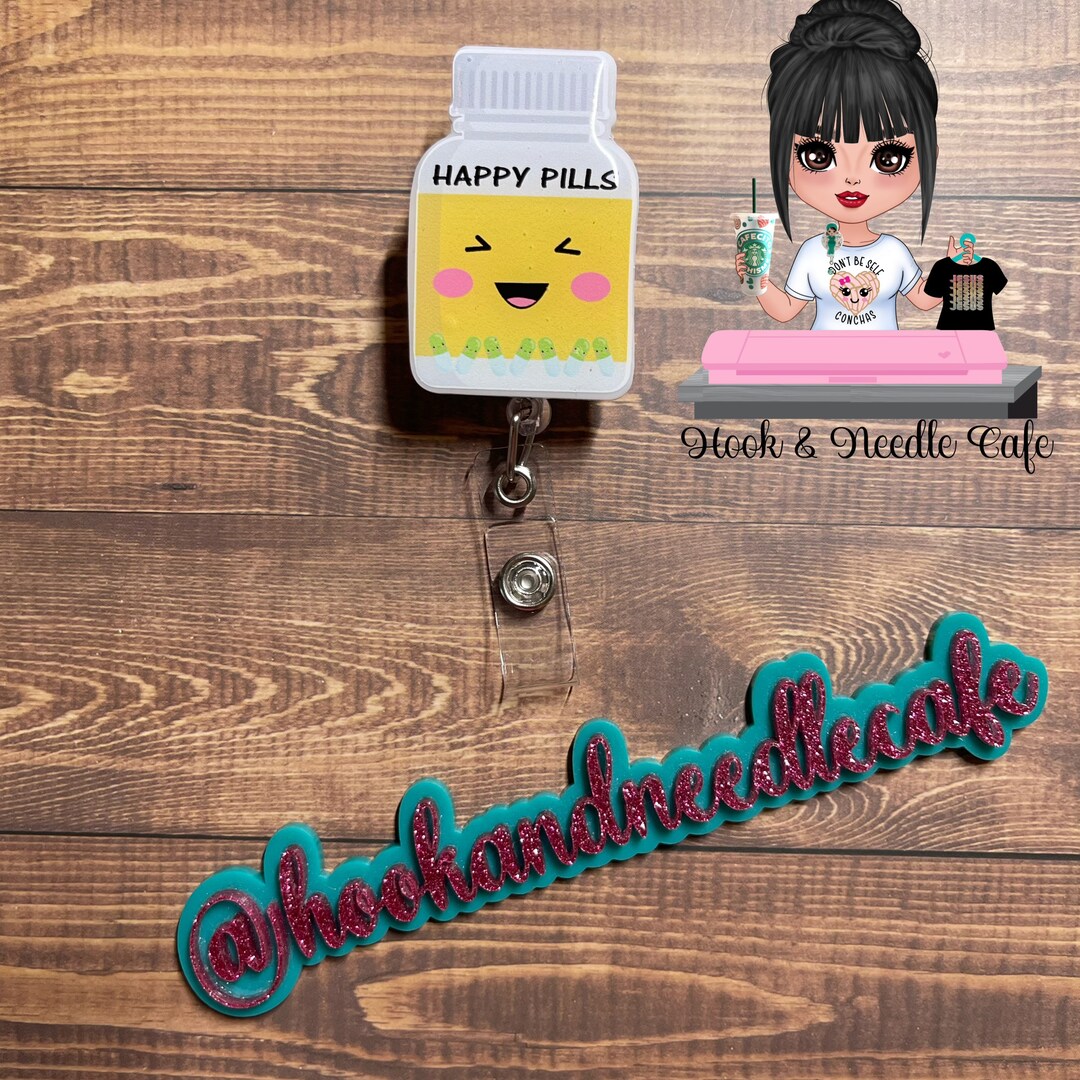Happy Pills-pill Bottle-badge Holder-retractable Badge-prescription ...