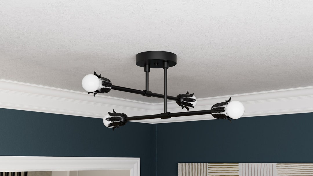 Matte Black Semi Flush Mount Four Light Ceiling Fixture Modern ...