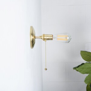 Industrial Pull Chain Light Wall Sconce Raw Brass Mid Century Modern ...