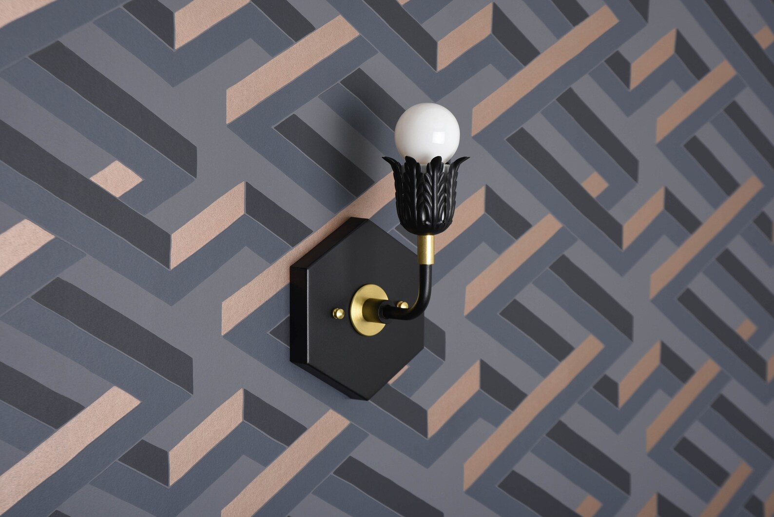 Single Wall Light Modern Wall Sconce Black & Brass Mid - Etsy