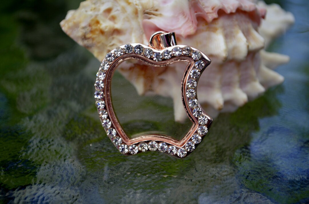 Rose Gold Apple Locket Pendant: Rhinestone Magnetic Charm - Etsy