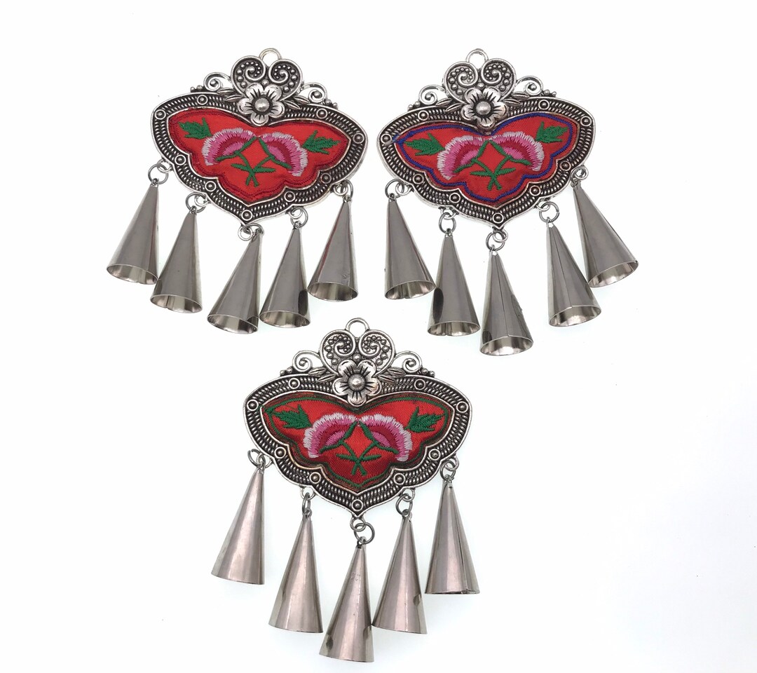 1 PC Embroidered Silk Tree Flower in Metal Setting Pendant With or ...