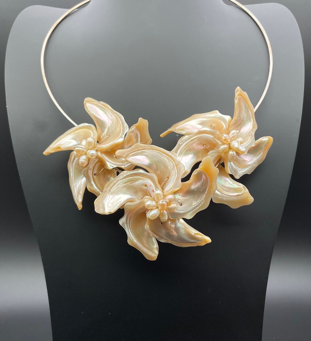 Conch Shell Flower Pendant: Freshwater Pearl Center, Hand-wired - Etsy