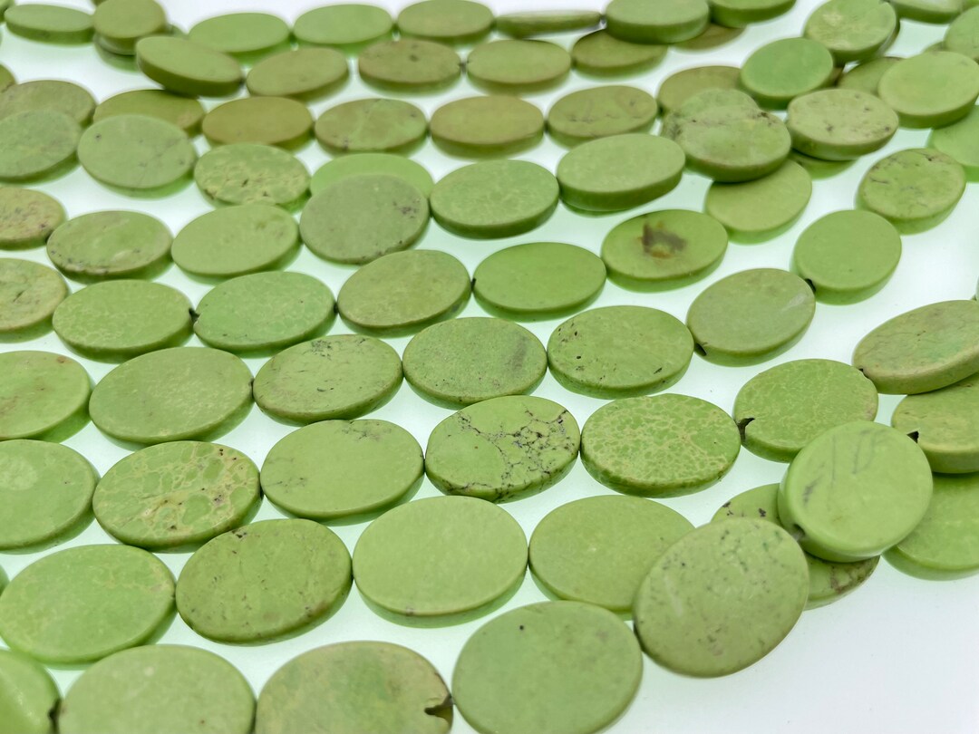 Light Green Chalk Turquoise Beads: Flat Oval Dyed Stabilized Strand (15 ...