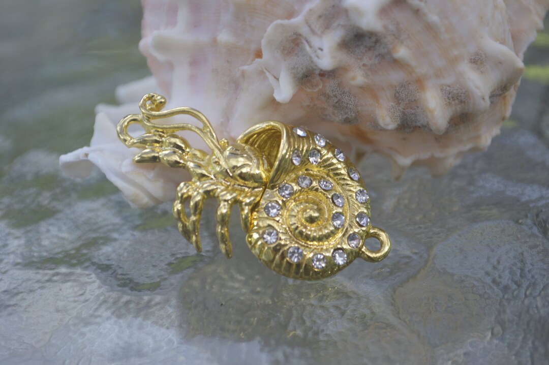 Gold Plated Hermit Crab Magnetic Clasp With Rhinestones - Etsy