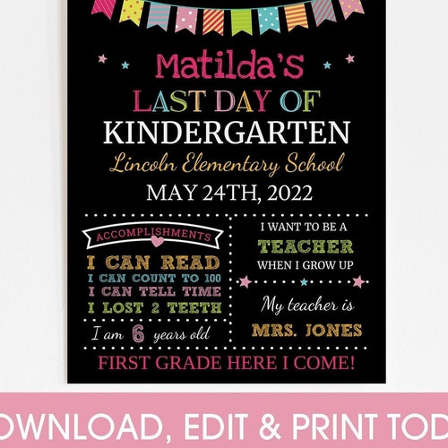 Printable Kindergarten Graduation Sign Printable Last Day of - Etsy