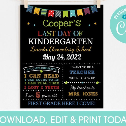 Printable Kindergarten Graduation Sign Printable Last Day of - Etsy