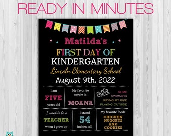 First Day of School Sign Printable, First Day of Kindergarten Sign, 1st ...