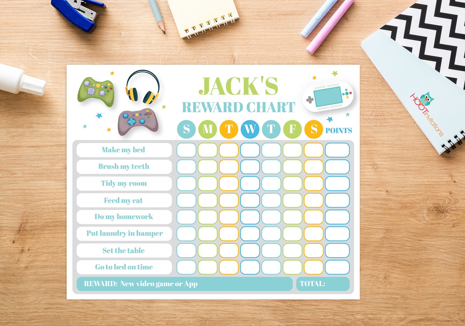 Chore Chart for Kids Video Game Reward Chart Editable Chore - Etsy