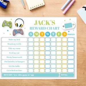 Chore Chart for Kids Video Game Reward Chart Editable Chore - Etsy