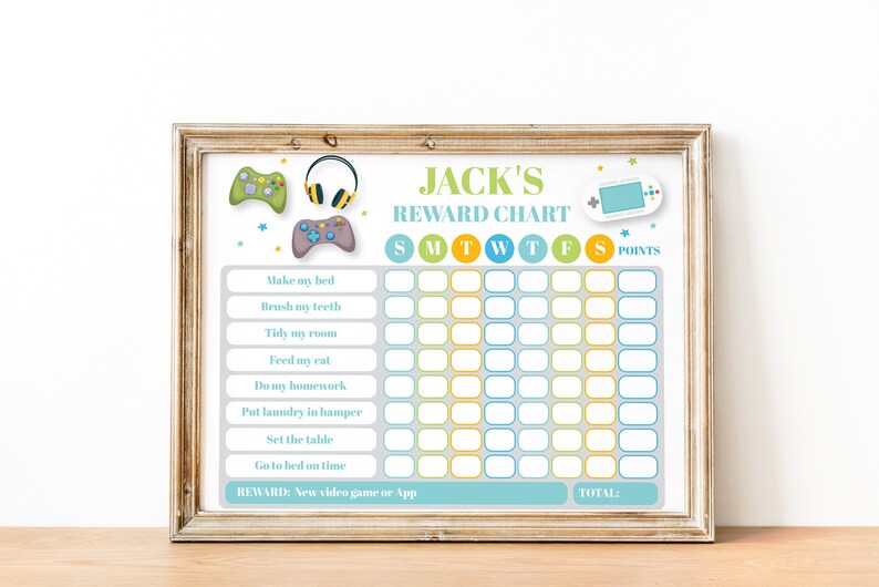 Chore Chart for Kids Video Game Reward Chart Editable Chore - Etsy