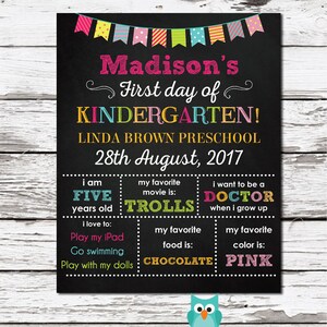 First Day of School Chalkboard Sign, First Day of Kindergarten Sign ...