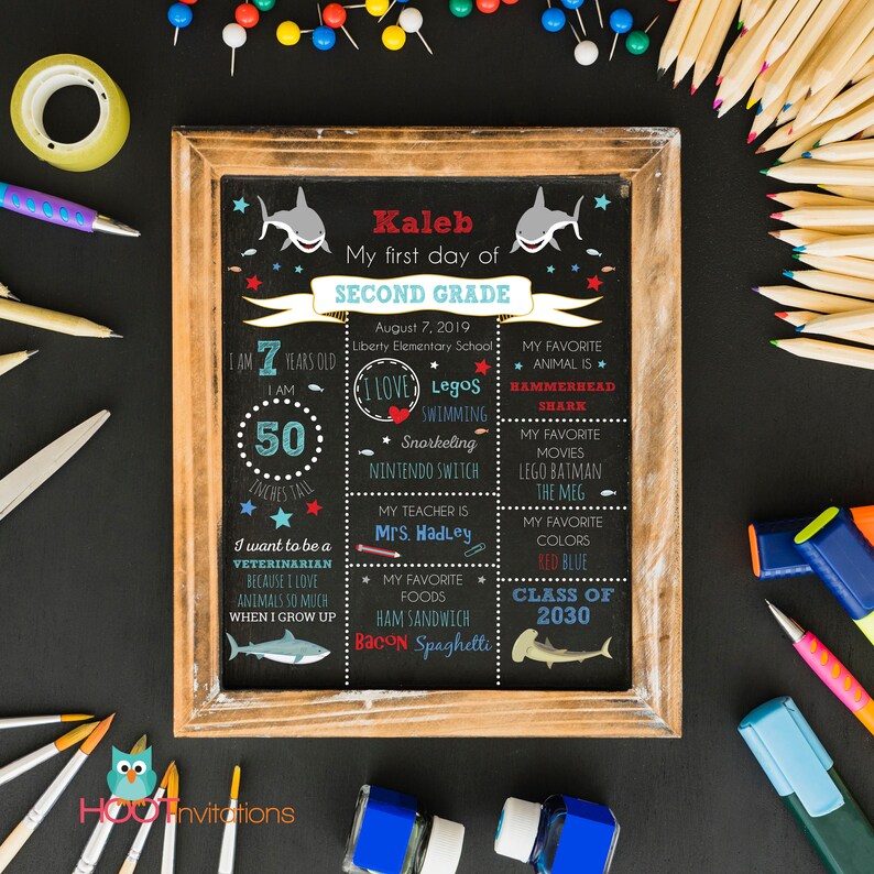 Shark First Day of School Sign Baby Shark Sign First Day of - Etsy