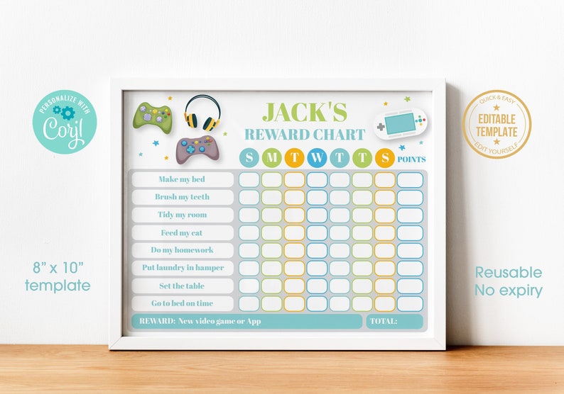 Chore Chart for Kids Video Game Reward Chart Editable Chore | Etsy