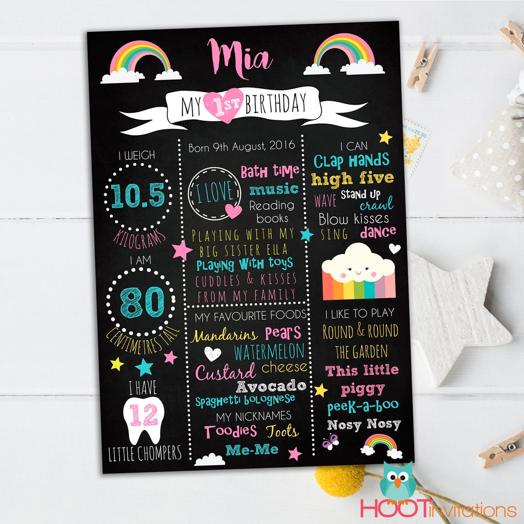 First Birthday Chalkboard Sign, Rainbow Birthday Sign, Rainbow Party ...