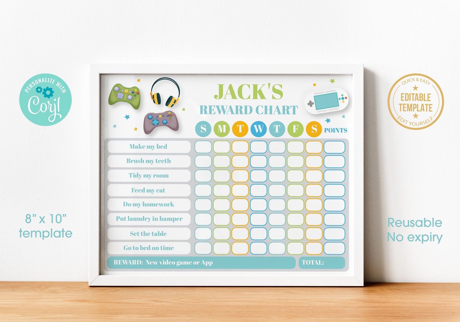 Chore Chart for Kids Video Game Reward Chart Editable Chore - Etsy