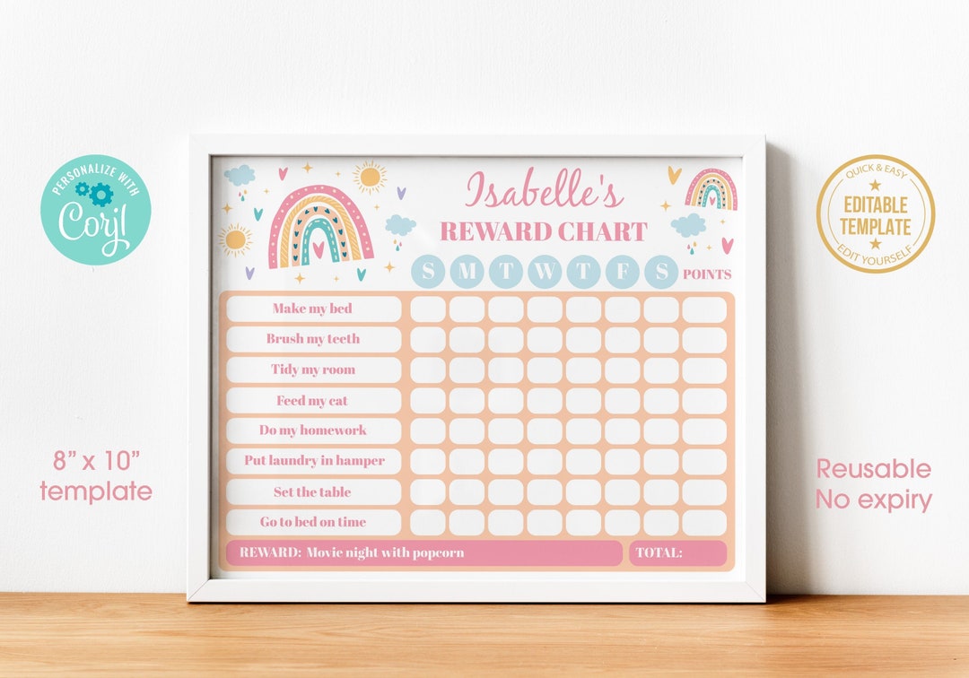 Editable Chore Chart, Pastel Rainbow Reward Chart, Chore Chart for Kids ...