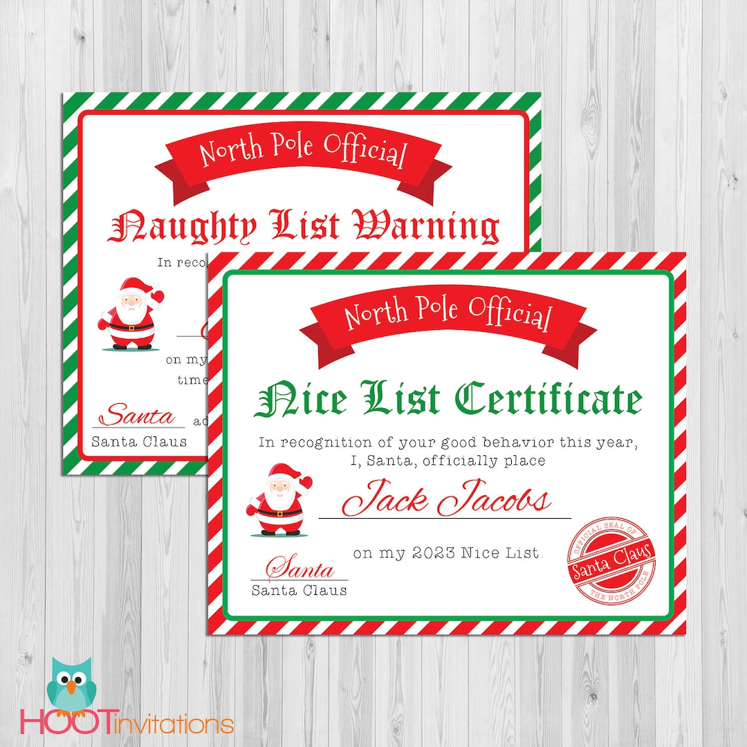 Santa Nice List Certificate Christmas Printables Naughty List kids ...