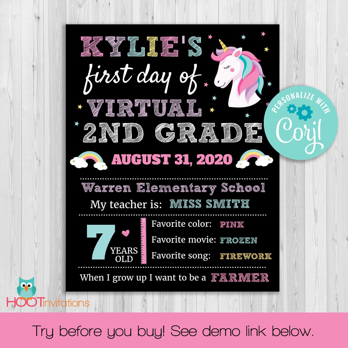 Unicorn First Day of School Sign Editable, Back to School Sign, 1st Day ...