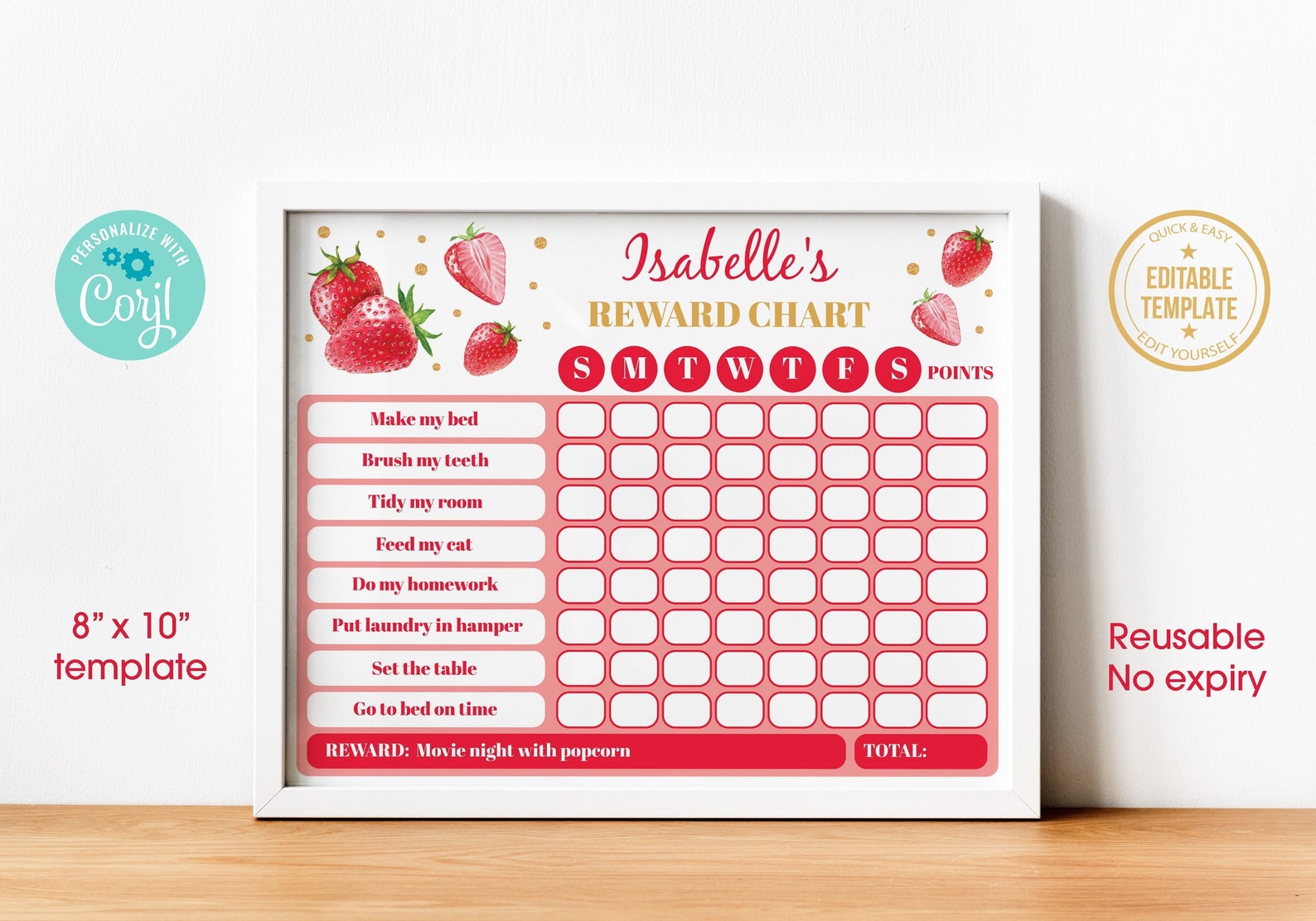 Editable Chore Chart Strawberry Reward Chart Chore Chart for - Etsy