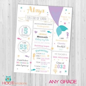 Mermaid First Day of School Sign, First Day of Kindergarten Sign, 1st ...