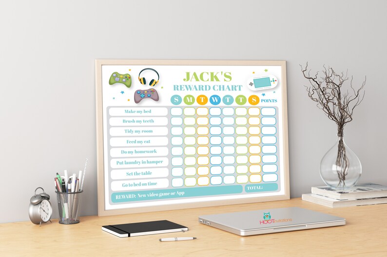 Chore Chart for Kids Video Game Reward Chart Editable Chore | Etsy