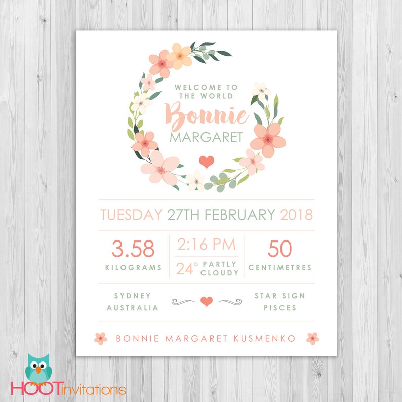 Birth Stats Sign Baby Announcement New Baby Sign Birth - Etsy