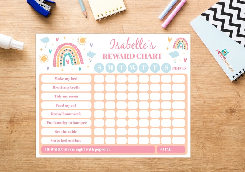 Editable Chore Chart Pastel Rainbow Reward Chart Chore Chart | Etsy