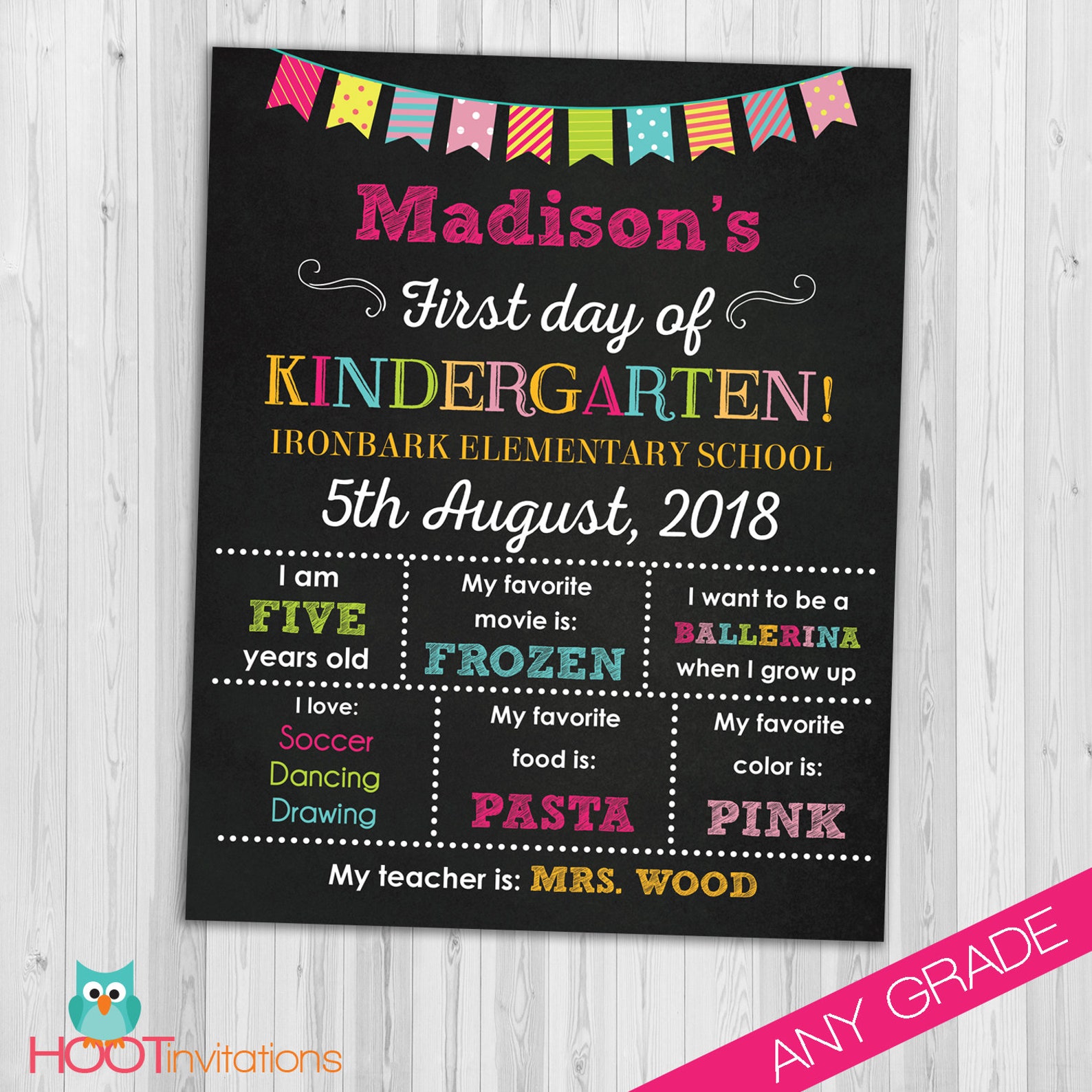 First Day of Kindergarten Sign, First Day of School Sign, Girls ...