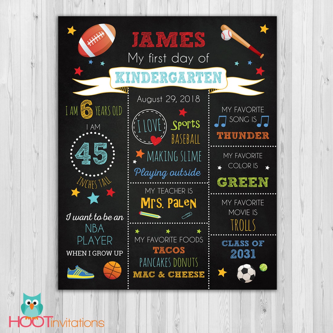 First Day of Kindergarten Sign, First Day of School Sign, Boys ...