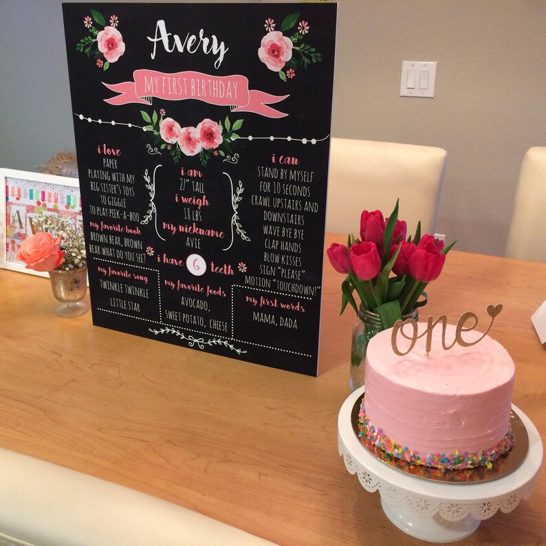 First Birthday Chalkboard Sign Girls Chalkboard First - Etsy