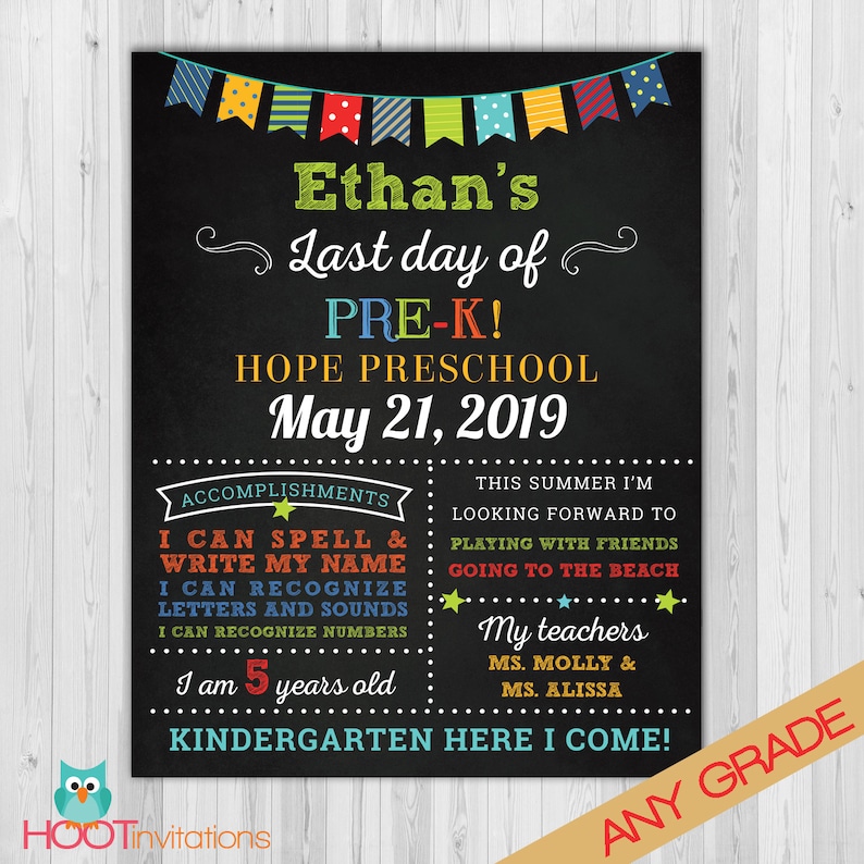 Last Day of Preschool Sign, Last Day of School Sign, Girls Preschool ...