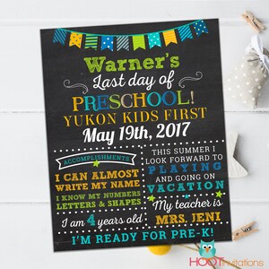 Last Day of Preschool Sign, Last Day of School Sign, Girls Preschool ...