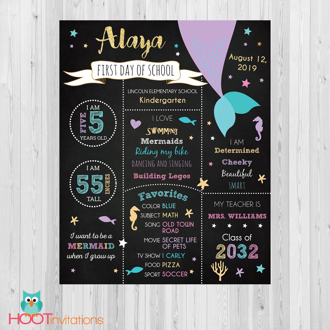 Mermaid First Day of School Sign, First Day of Kindergarten Sign, 1st ...