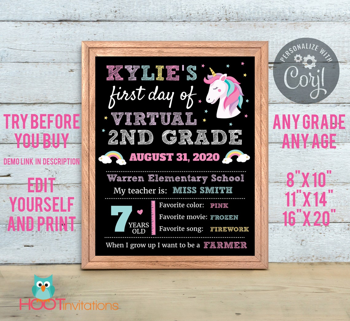 Unicorn First Day of School Sign Editable Back to School - Etsy