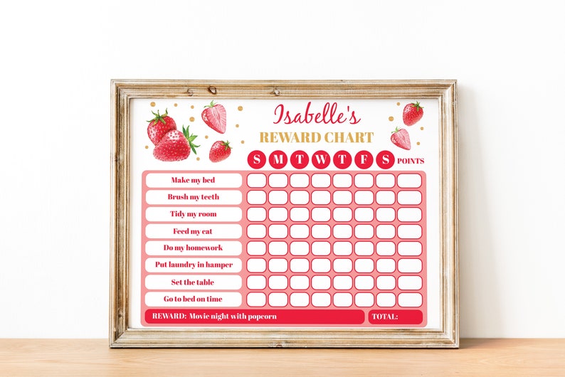 Editable Chore Chart Strawberry Reward Chart Chore Chart for - Etsy