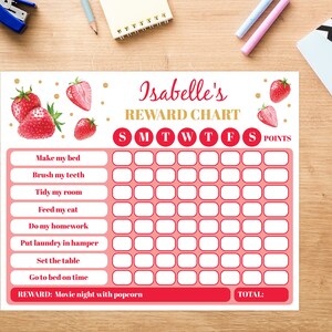 Editable Chore Chart, Strawberry Reward Chart, Chore Chart for Kids ...