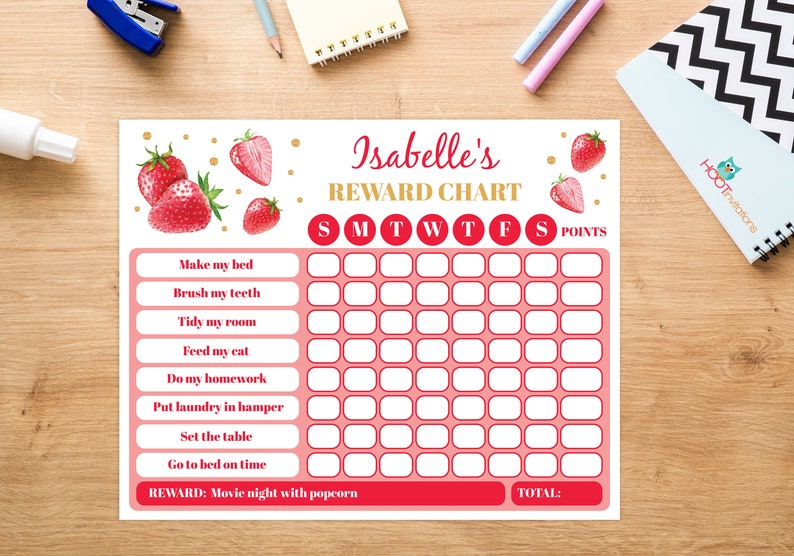 Editable Chore Chart, Strawberry Reward Chart, Chore Chart for Kids ...
