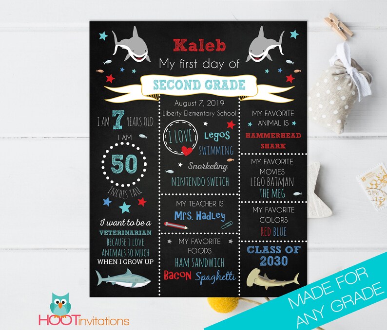 Shark First Day of School Sign Baby Shark Sign First Day of | Etsy