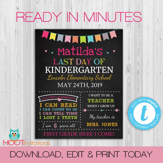 Last Day of School Sign Graduation Printable Kindergarten | Etsy