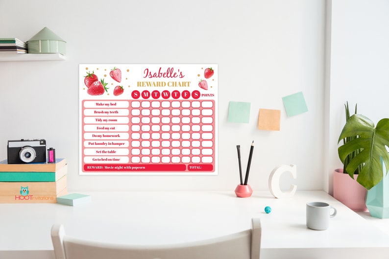 Editable Chore Chart Strawberry Reward Chart Chore Chart for - Etsy