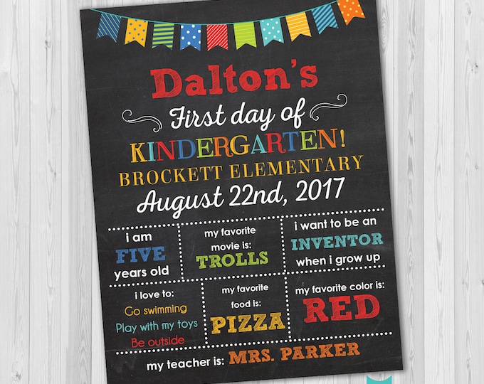 First Day of Kindergarten Sign PRINTABLE, 1st First Day of School Sign ...