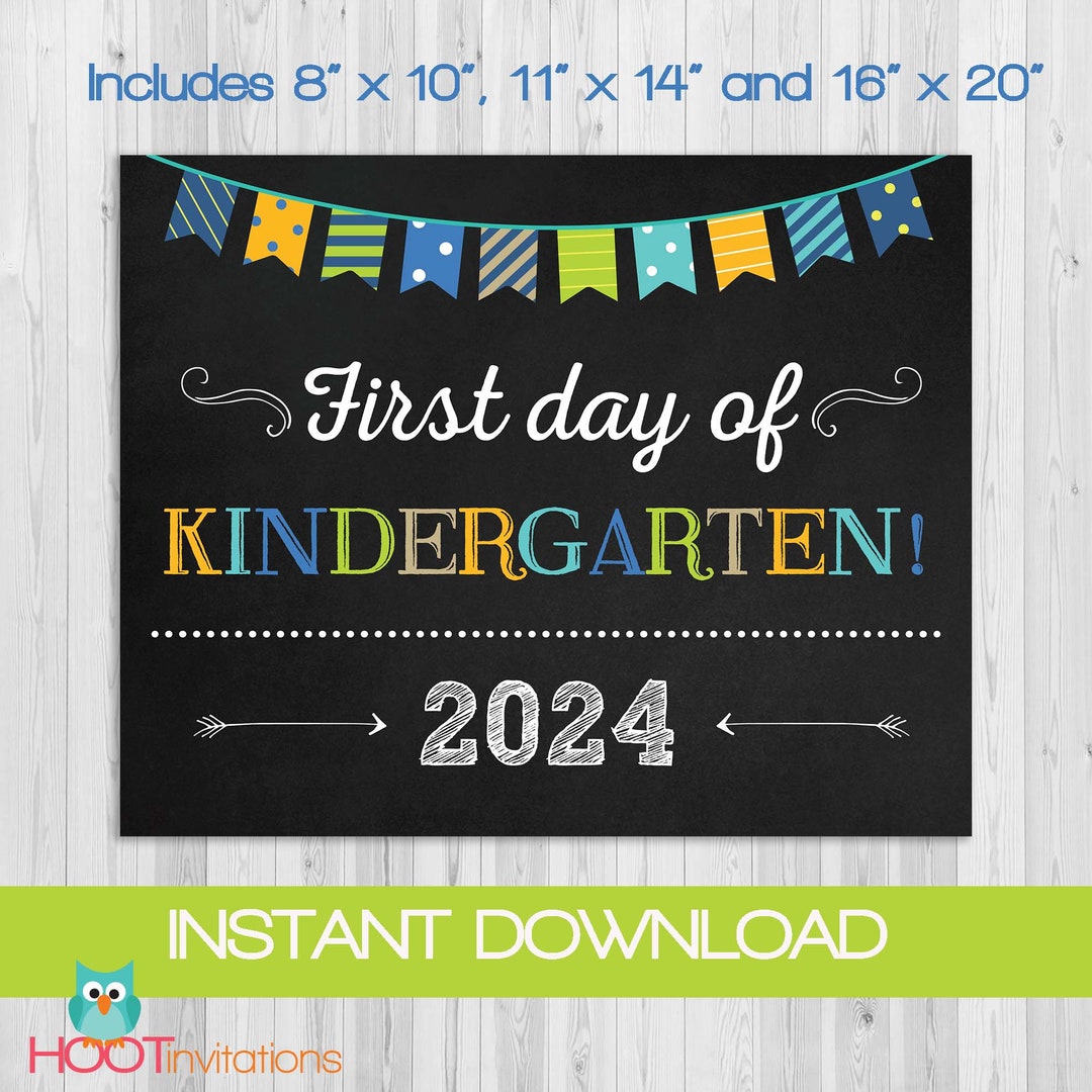 First Day of Kindergarten Sign Boy, First Day of School Sign ...