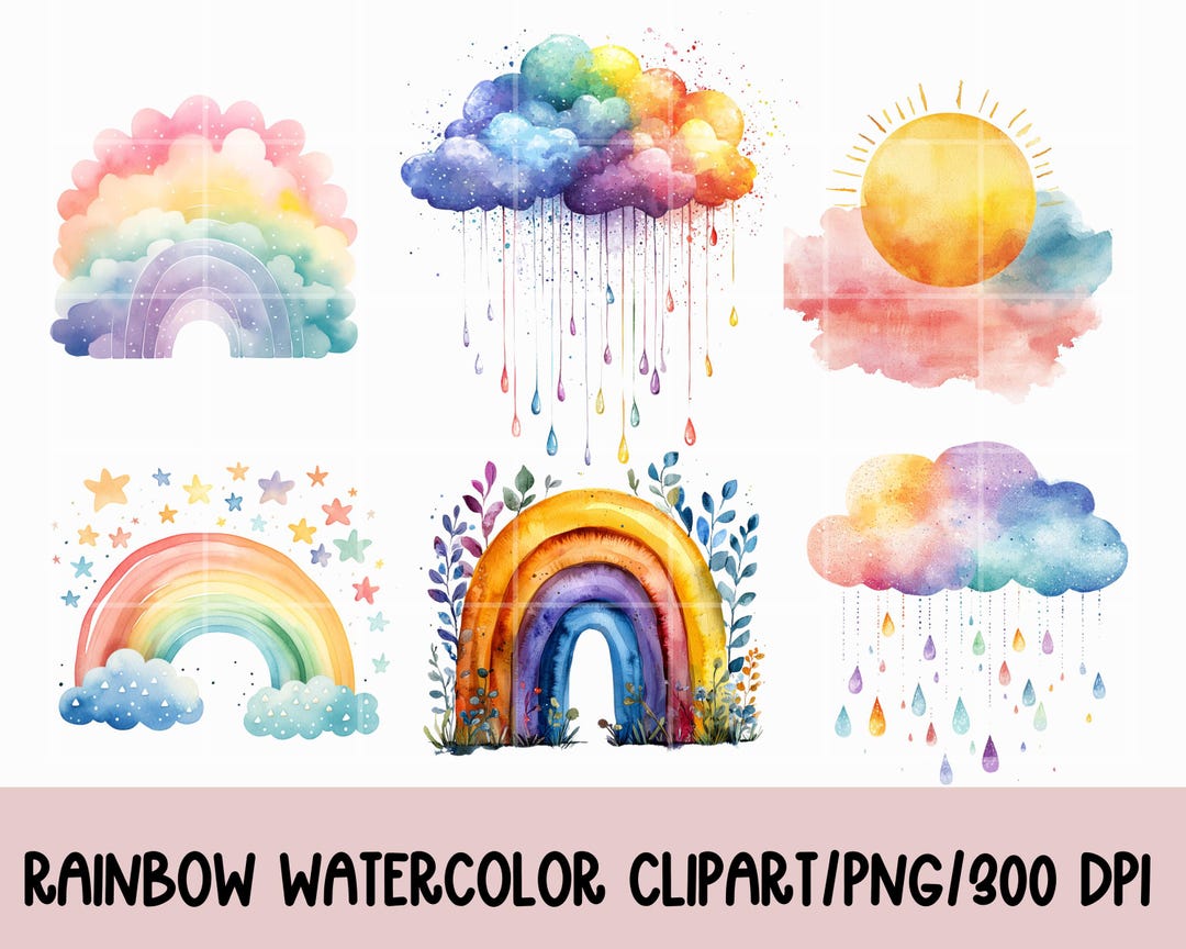 Vibrant Rainbow Watercolor Clipart | Hand-painted Digital Download ...