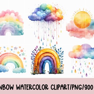 Vibrant Rainbow Watercolor Clipart Hand-painted Digital Download ...