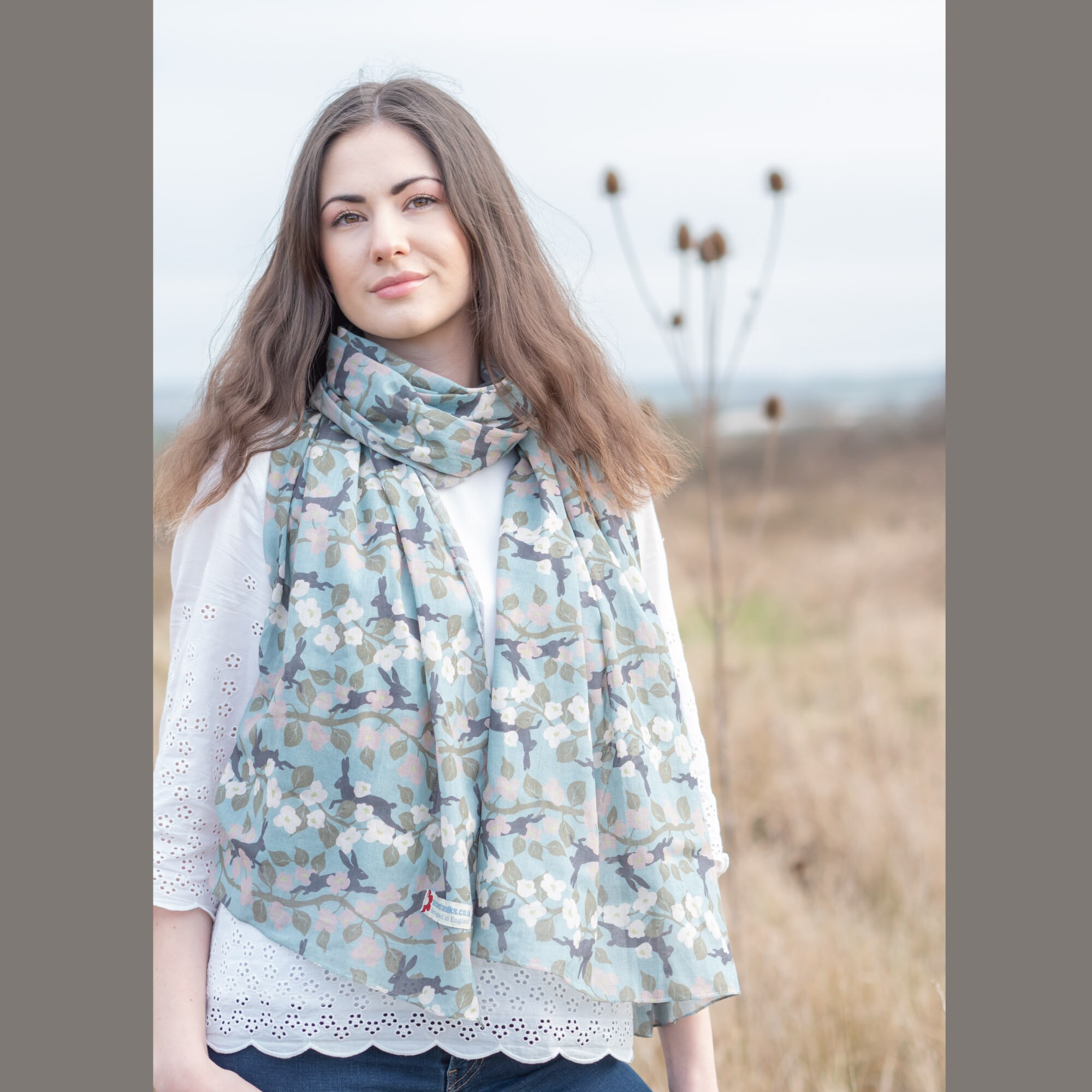 Run Rabbit Blue cotton scarf/ hares scarf/ rabbit/ scarf/ Hare | Etsy