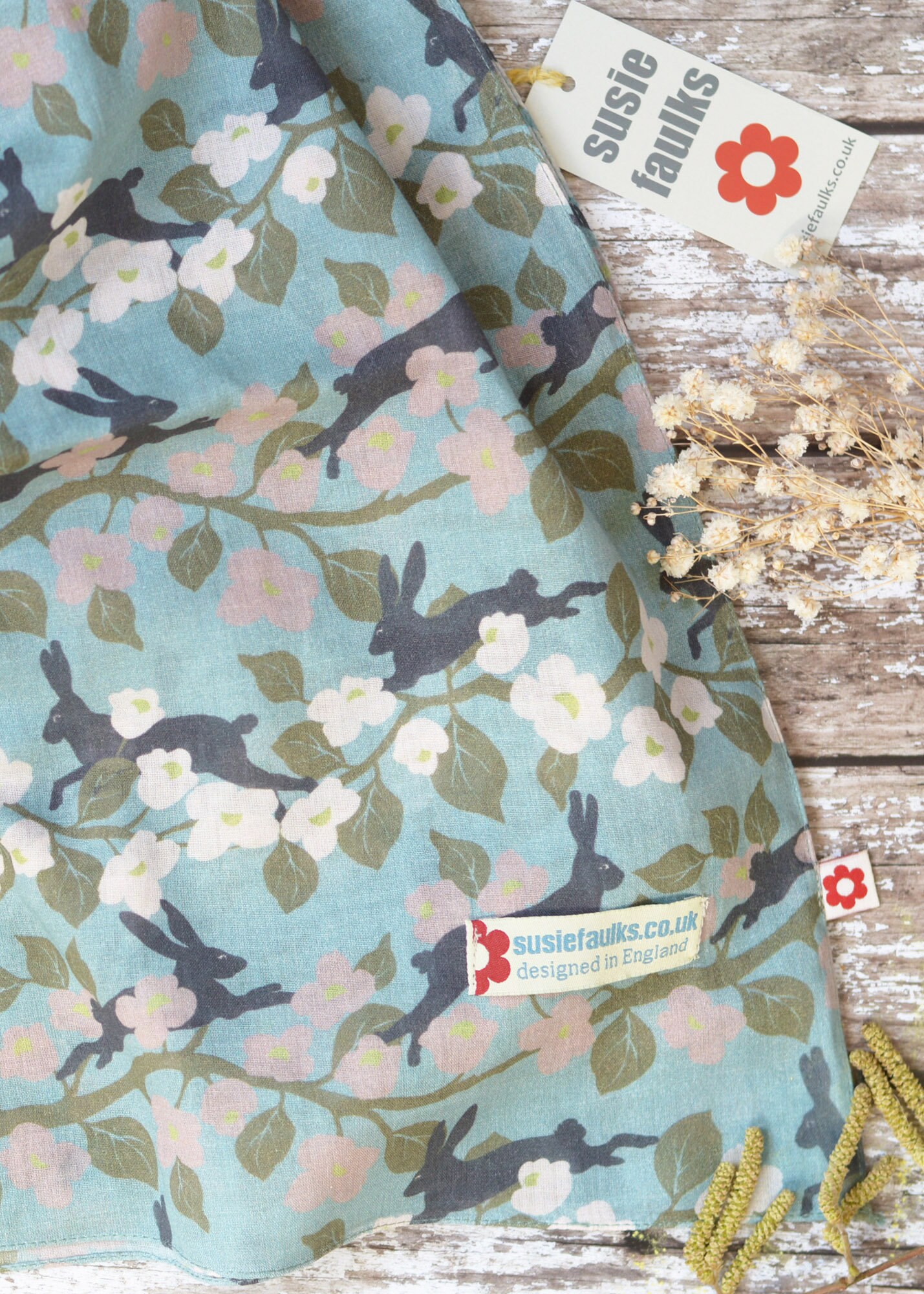 Run Rabbit Blue Cotton Scarf/ Hares Scarf/ Rabbit/ Scarf/ Hare - Etsy UK